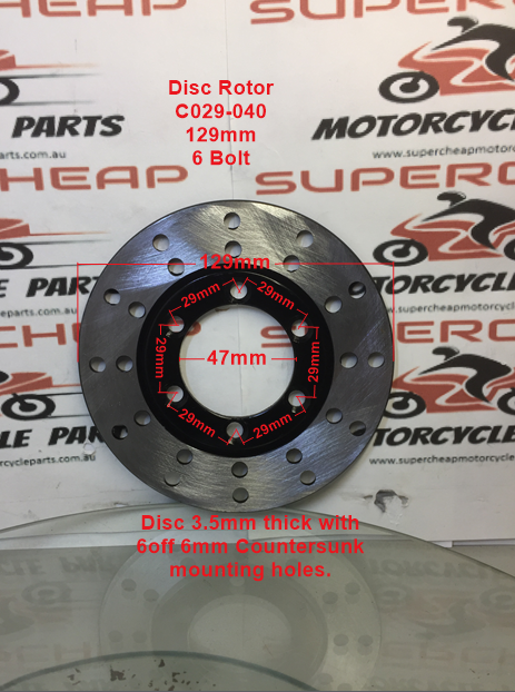 Disc Rotor, C029-040, 129mm, 6 bolt, Pocket Bikes, Pit bikes, Electric ...